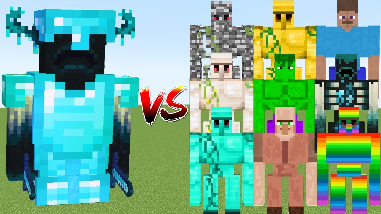 Warden with Enchanted Diamond Armor and Sword vs All Golems || Warden ...