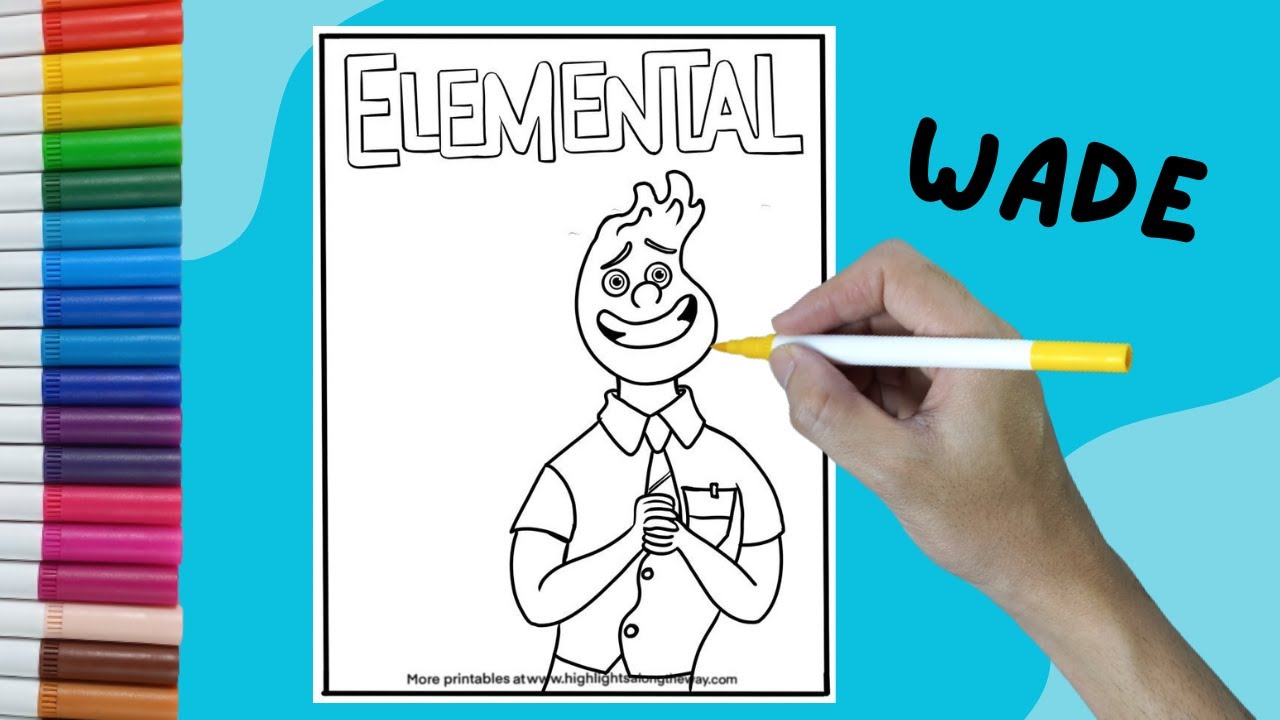Coloring Wade from Elemental Movie | Coloring Elemental Disney Pixar ...