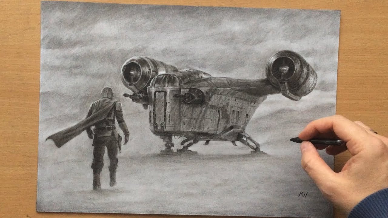 Mandalorian Charcoal Drawing - Razor Crest - YouTube
