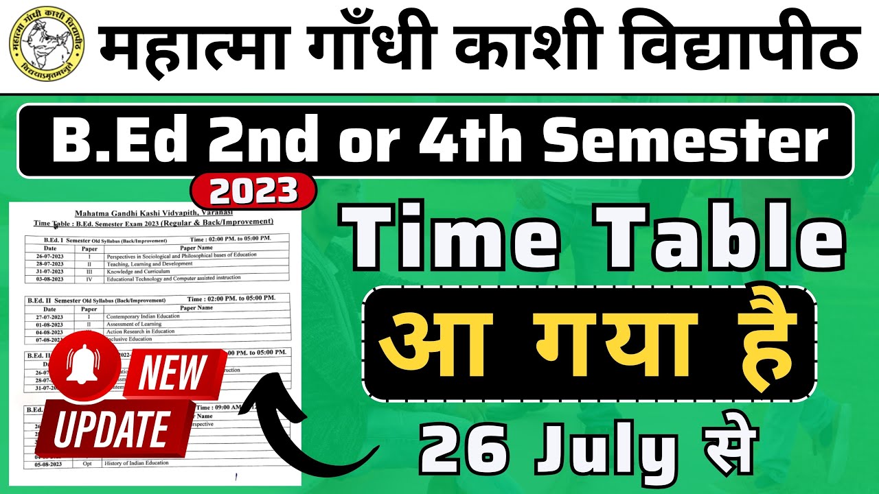 Mgkvp B.Ed 2nd or 4th Semester Time table 2023 | mgkvp bed semester ...