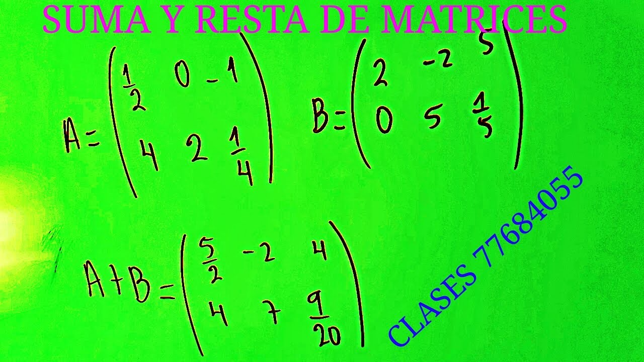 SUMA DE MATRICES RESTA DE MATRICES OPERACIONES CON MATRICES ALGEBRA DE ...