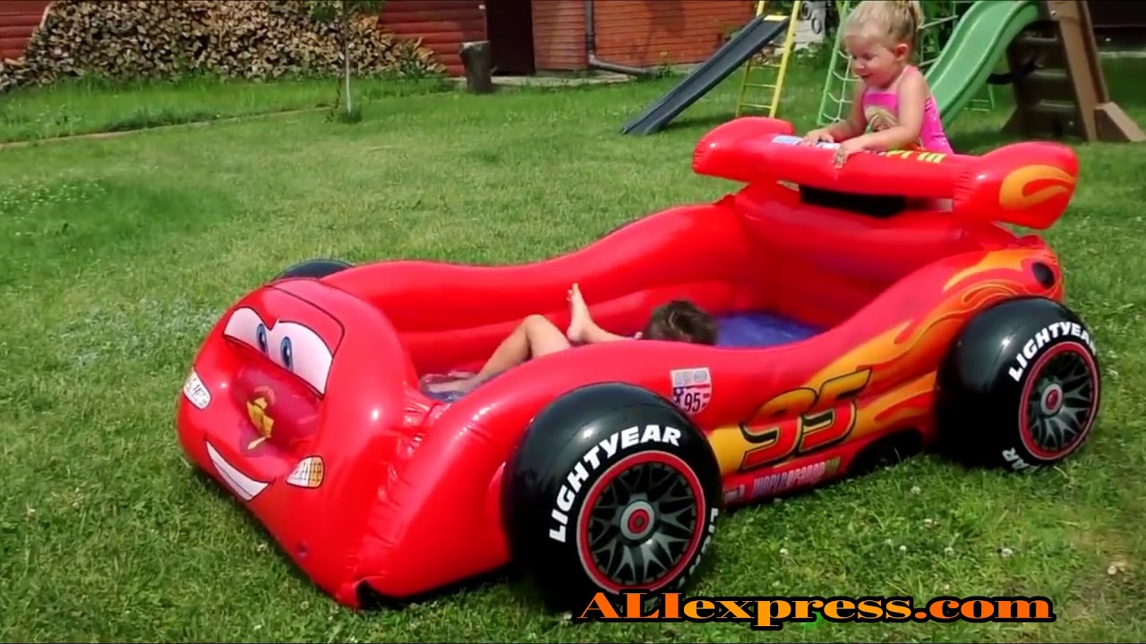 Little Babies Playing in Pool Lightning Mcqueen Cars, WATER Balloons ...
