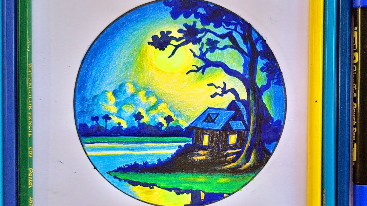 Night drawing/Color pencil/Sign pen drawing/Step by Step - YouTube