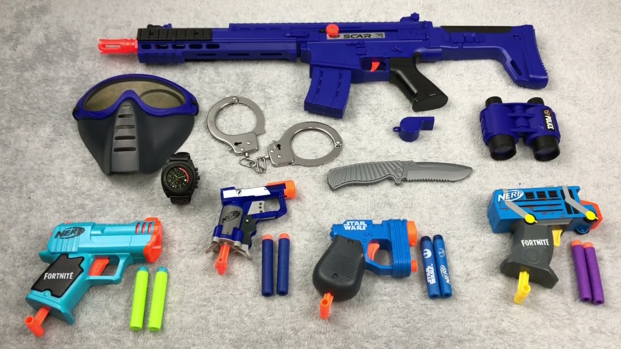 Police Toy Guns Box of Toys Nerf Pistols - YouTube