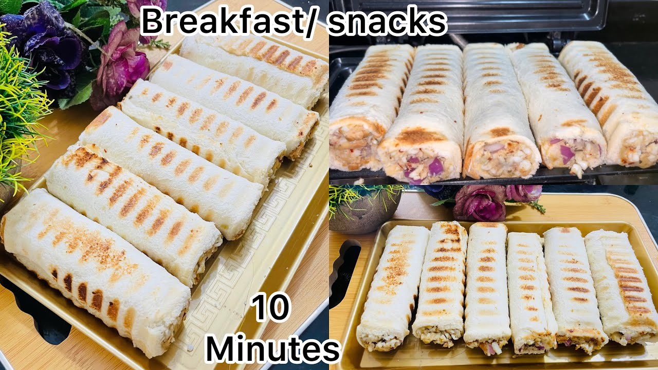 Oil less Snacks / Breakfast Recipe in just 10 minutes | Bread Egg Roll ...
