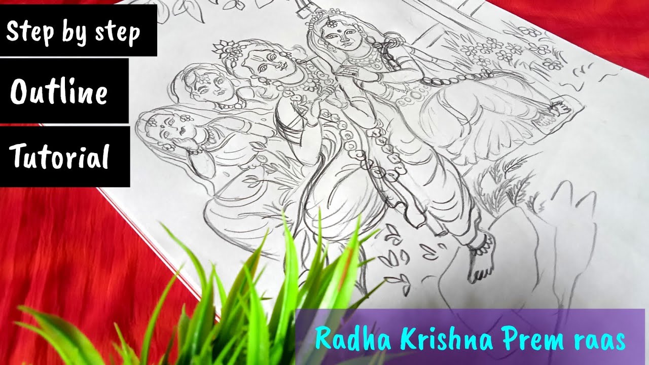 Radha Krishna Prem raas Outline Drawing|| step by step outline Tutorial ...