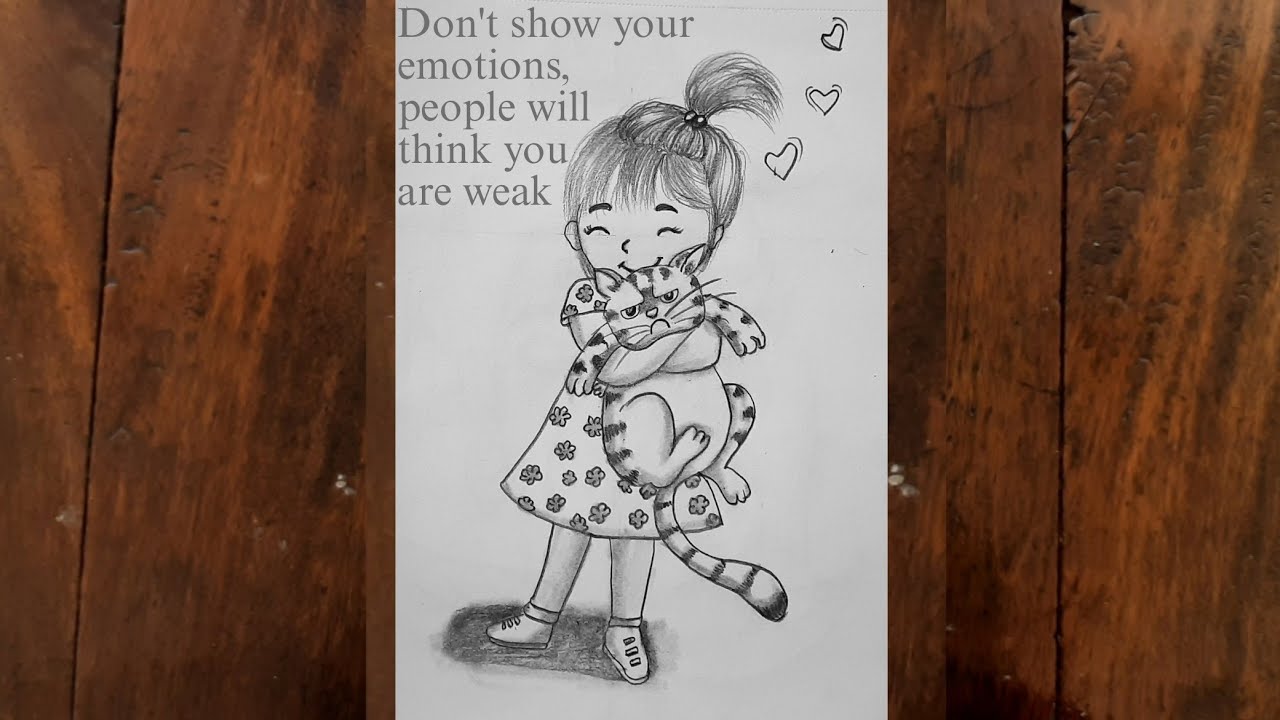 cute girl with cat drawing easy step by step |pencil drawing tutorial ...