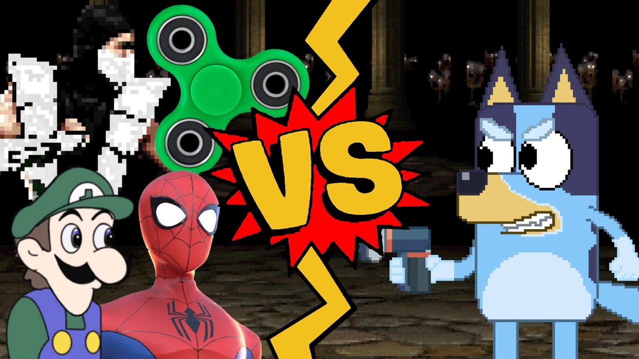 M.U.G.E.N Battles | Weegee/Fidget Spinner/Spider-Man/Sleet vs Bluey ...