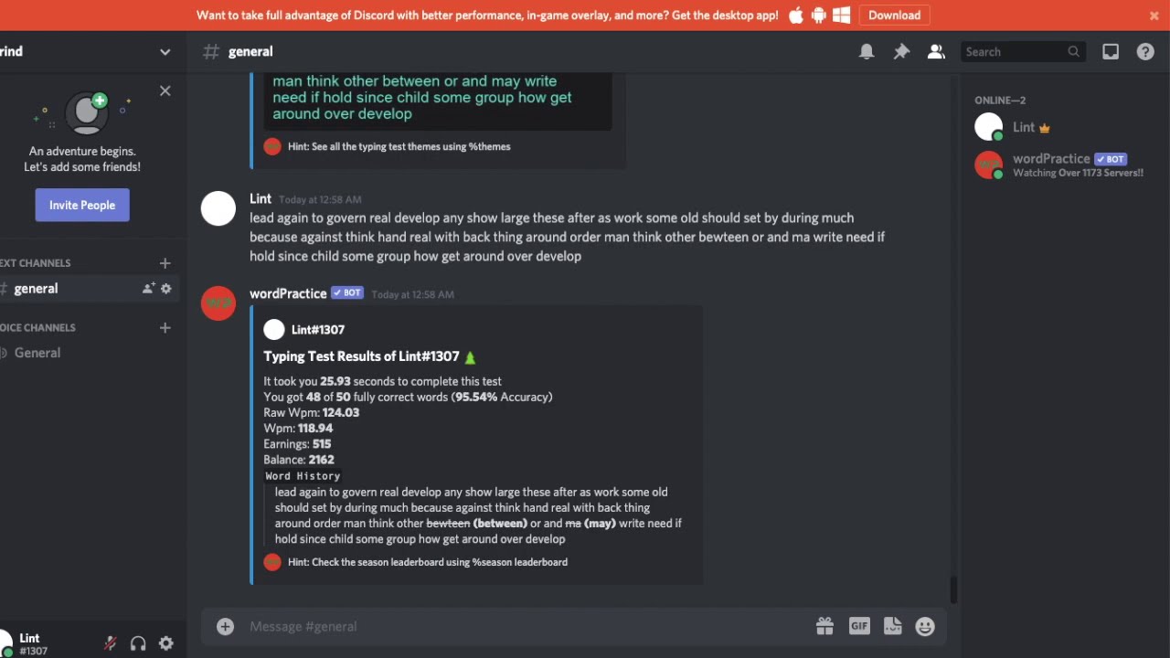 Fast Typing on wordPractice Discord Bot - YouTube