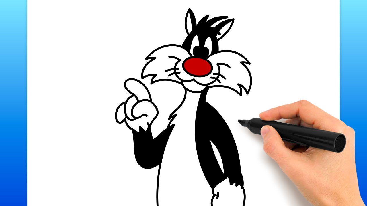 How To Draw Sylvester The Cat (Easy Drawing Tutorial) - YouTube