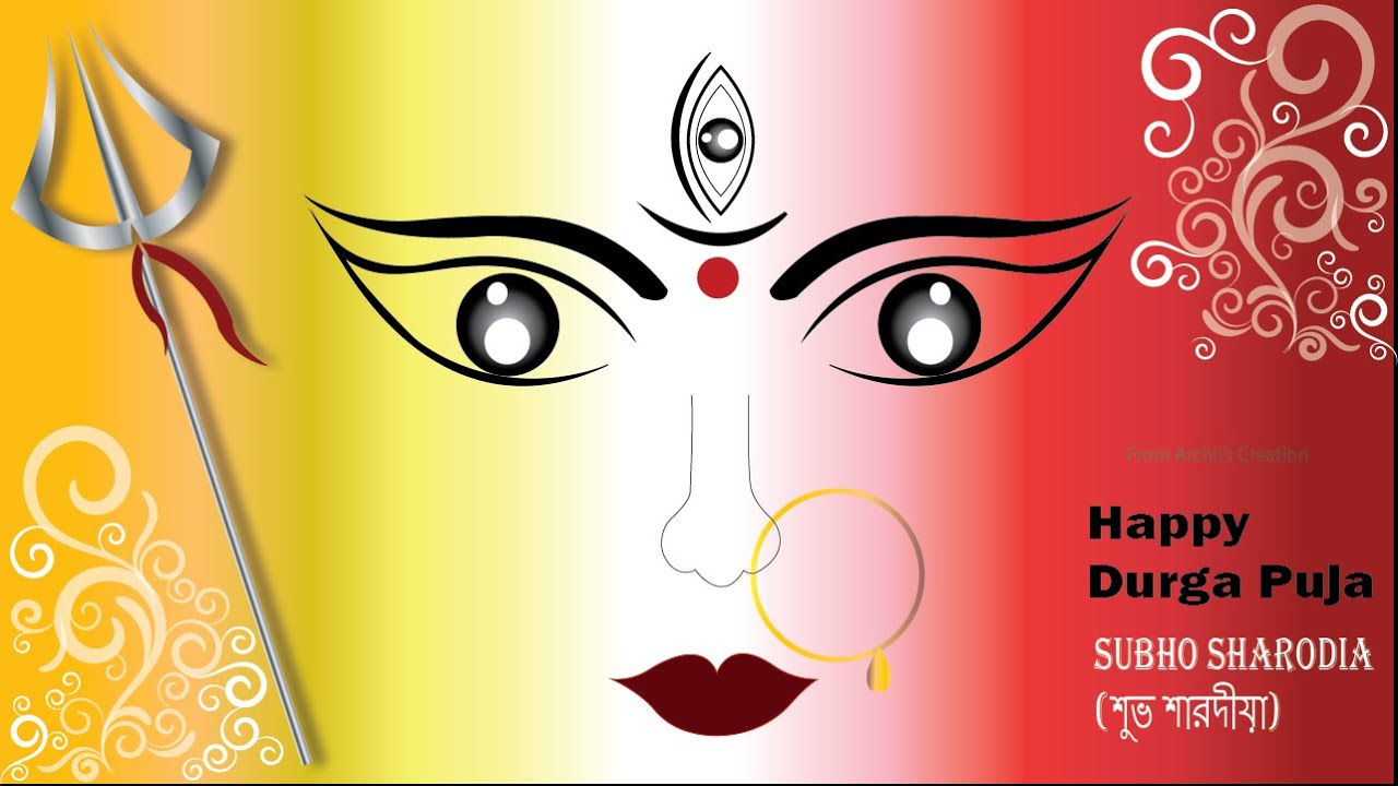 Happy Durga Puja Poster || Maa Durga Face drawing in illustrator - YouTube
