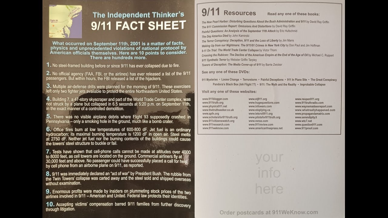 POSTCARD REVIEW: The Independent Thinker's 9/11 FACT SHEET - YouTube