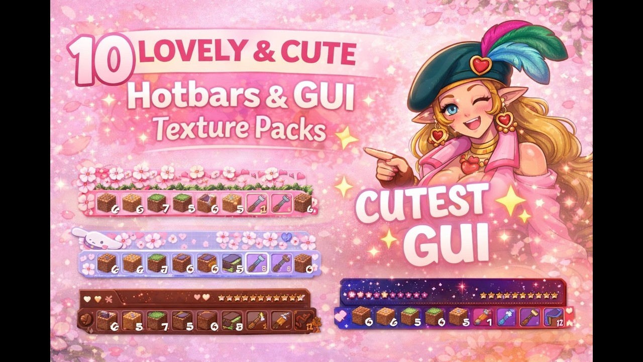 Top 10 LOVELY & CUTE Hotbars & GUI Texture Packs 💕 Aesthetic Minecraft ...