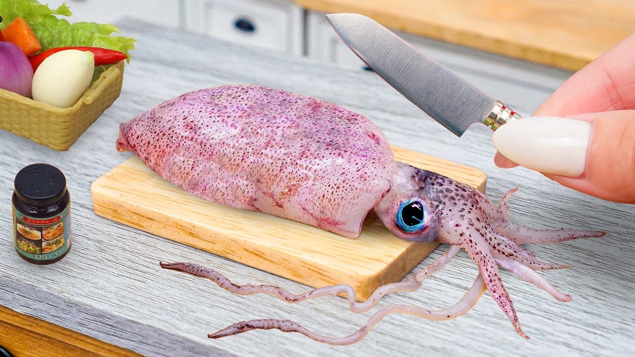 BEST Idea Cooking Spicy Squid in Miniature Kitchen 🐙 Mini Yummy make ...