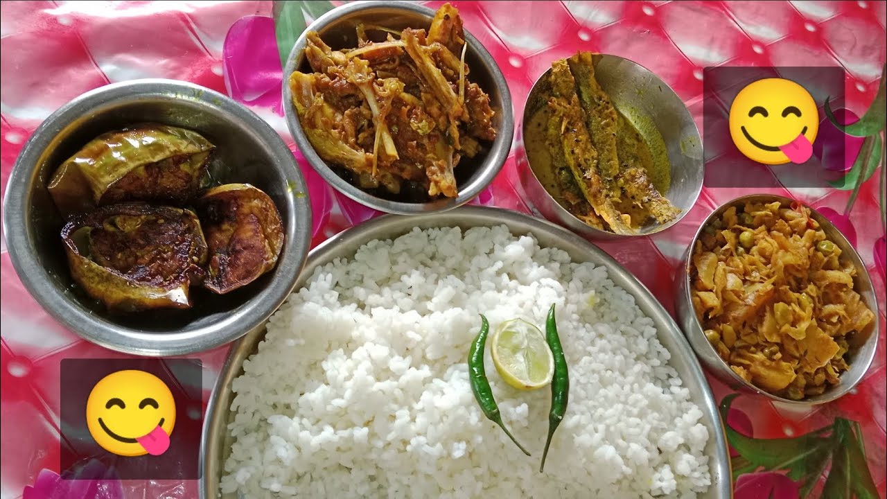 Rice 🍚 Bagun Vaja 🍆😘 Mustered with Parsa Mach 😋 Sweet Cabbage 🥬😋 Ar ...