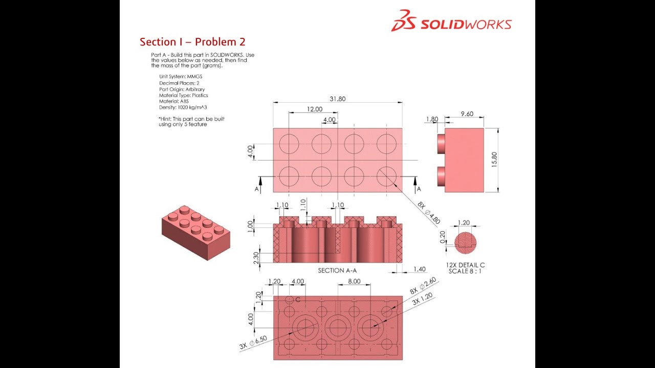 Solidworks CSWA Exam Practice | PART MODELLING | Section I - 2 - YouTube