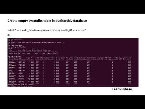 Sybase enable auditing and Installing sybsecurity - YouTube