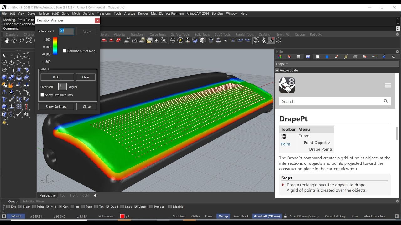 Rhino DrapePt Command – Fast Surface Creation from Meshes! - YouTube