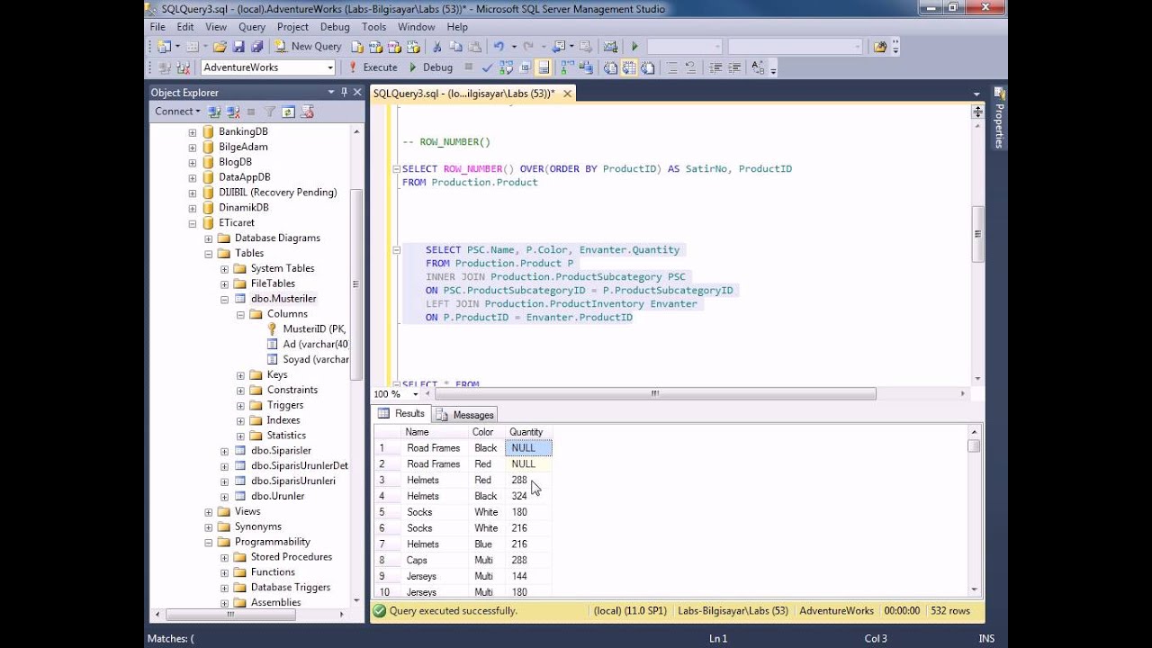 SQL Server ile ROW_NUMBER(), PIVOT ve UNPIVOT - YouTube