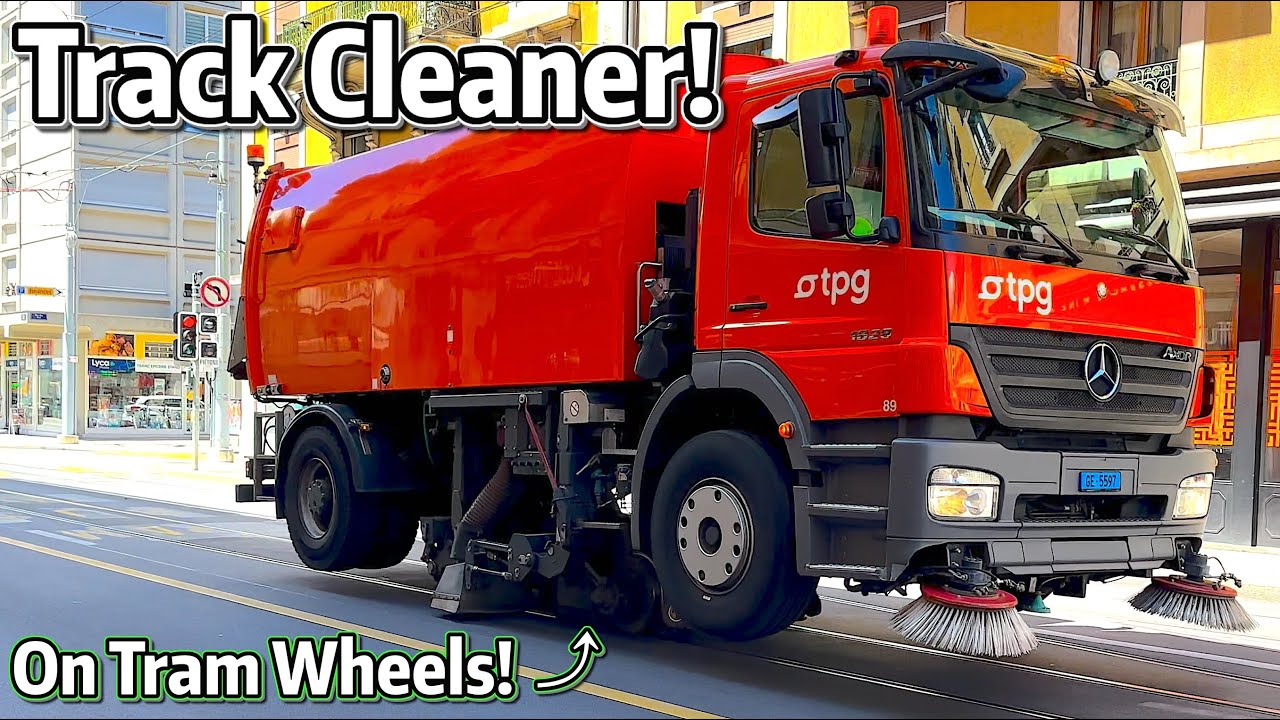 ⁴ᴷ⁶⁰ Special Tram Track Cleaning Truck in Geneva, Switzerland - YouTube
