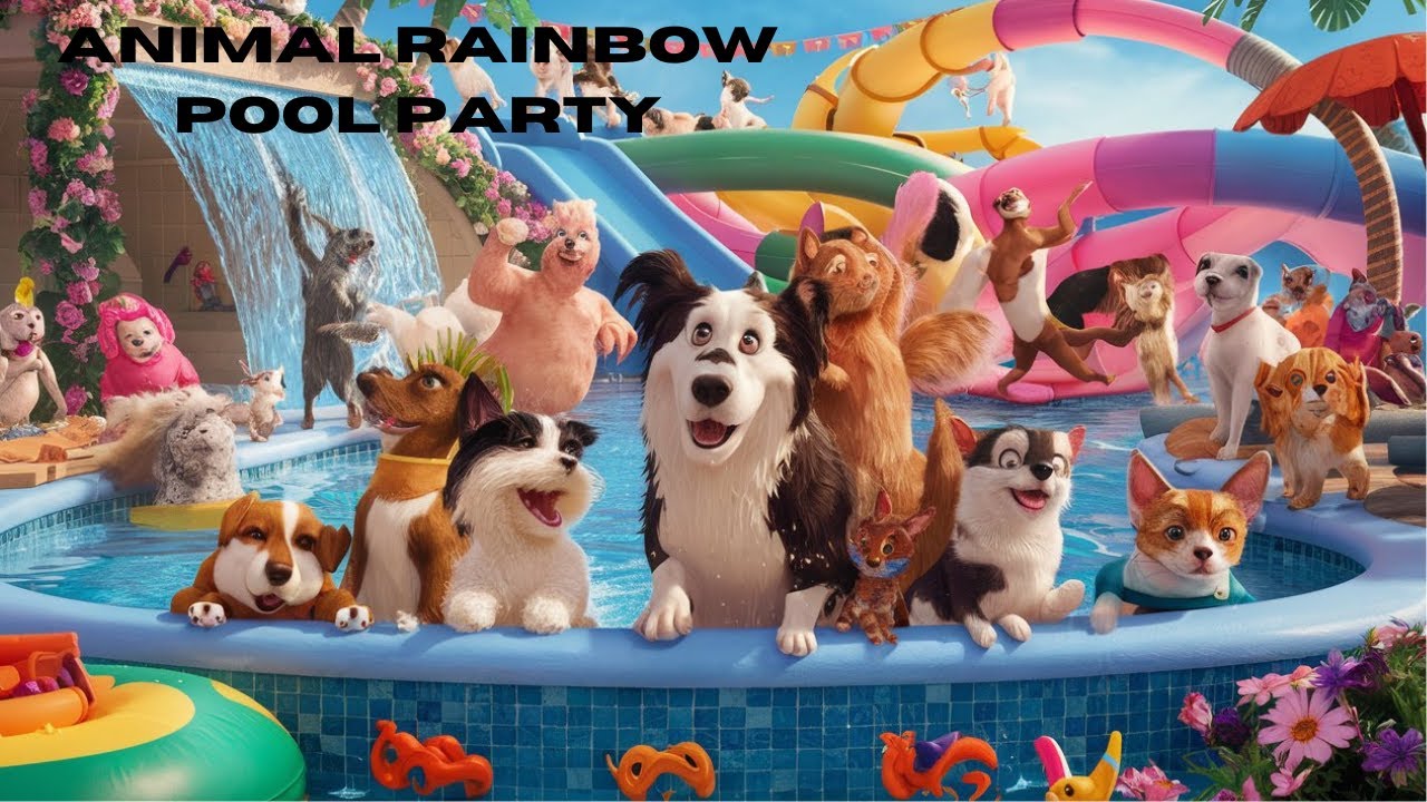 Animal Rainbow Pool Party #kidsvideo #animals #story #disney #cat # ...