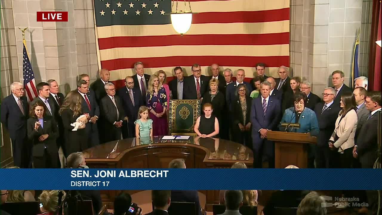 Senator Joni Albrecht speaks on LB574 bill signing - YouTube