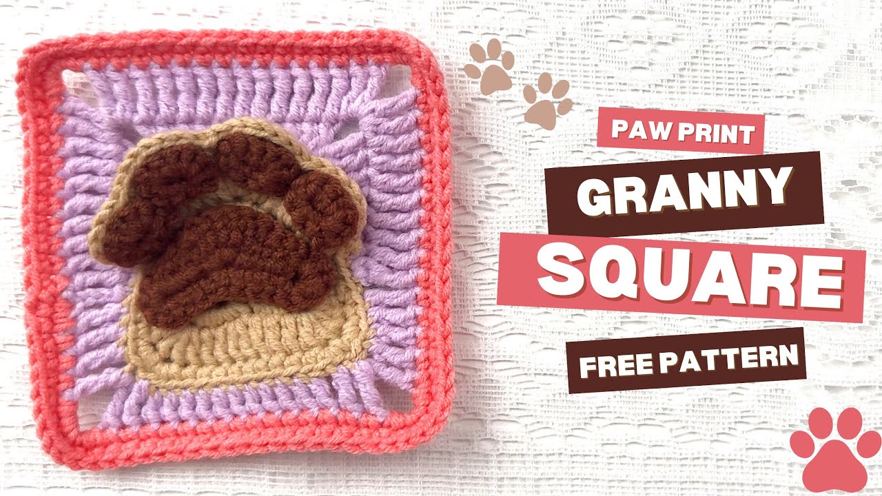Paw Print Granny Square - Free Pattern - YouTube