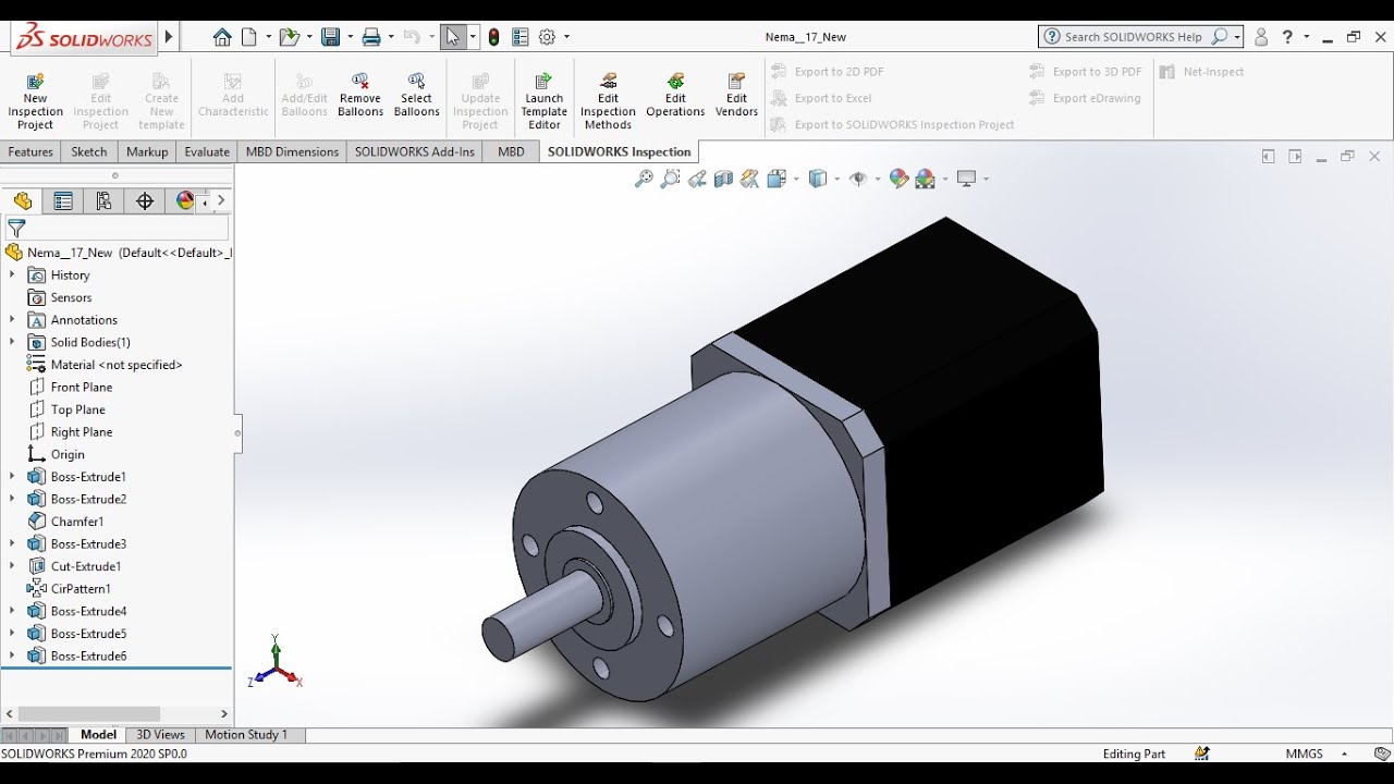 Nema17 stepper motor with gear box in Solidworks - YouTube