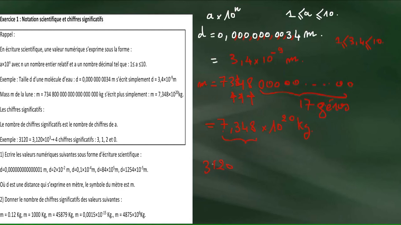 Exercice 1, notation scientifique et chiffres significatifs - YouTube