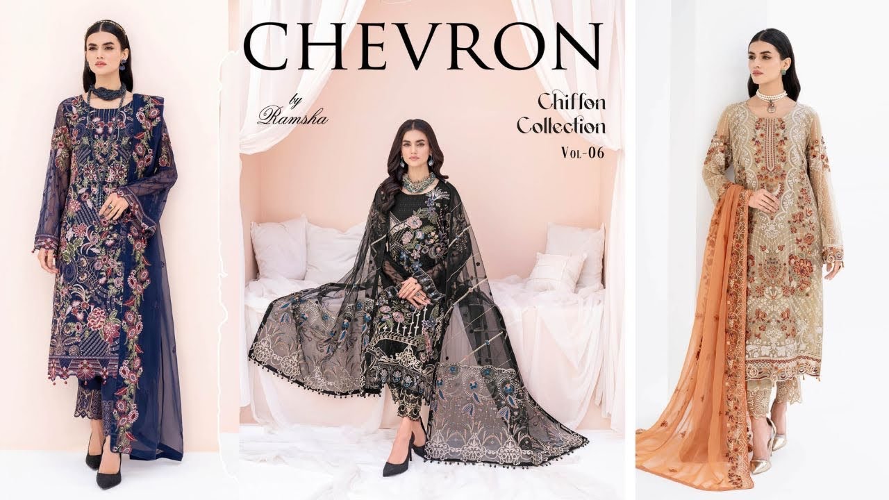 Chevron by Ramsha Vol 6 Luxury Chiffon Party Wear Three Piece Eid ...