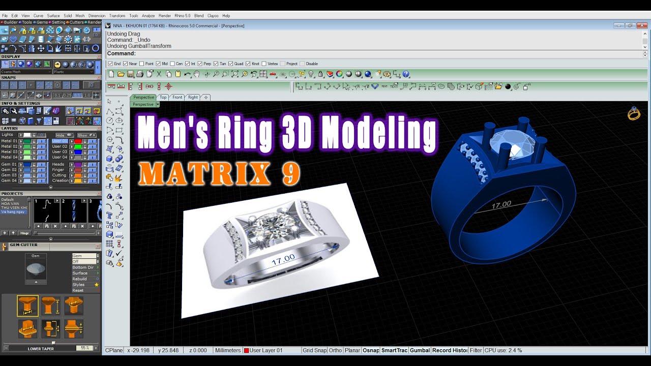 Men's Diamond Ring 3D Modeling Tutorial | Jewelry CAD Design Tutorial ...