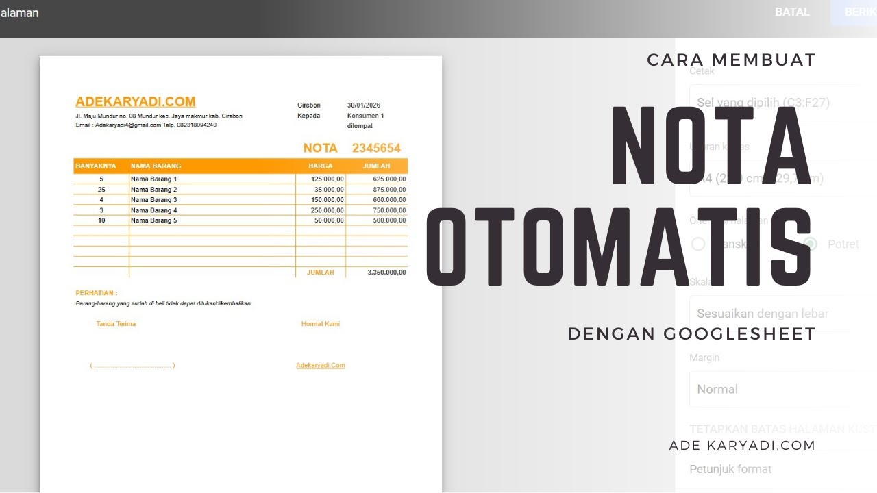 Cara Membuat Nota Otomatis di Google Sheets - Cepat & Mudah! - YouTube