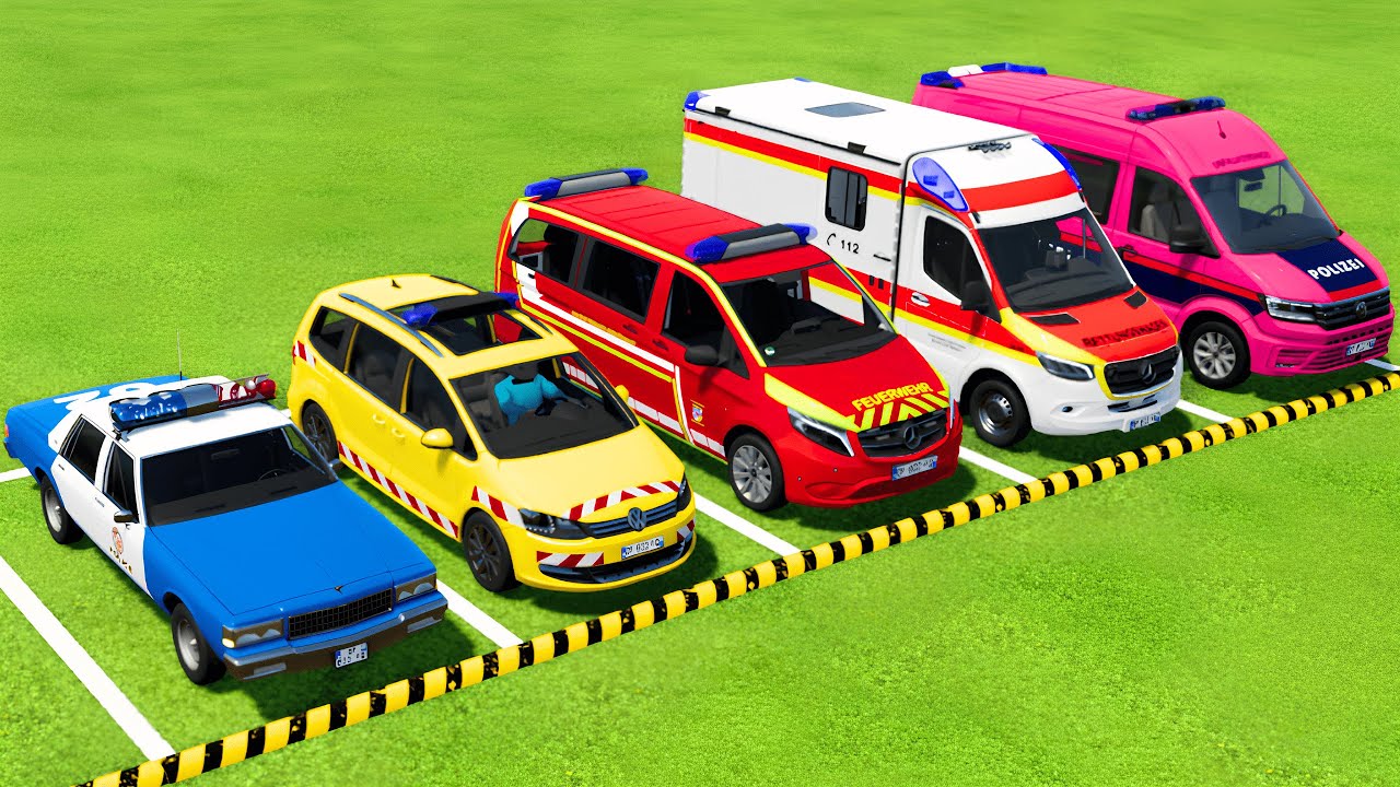 CHEVROLET, VOLKSWAGEN POLICE CARS & MERCEDES AMBULANCE EMERGENCY ...