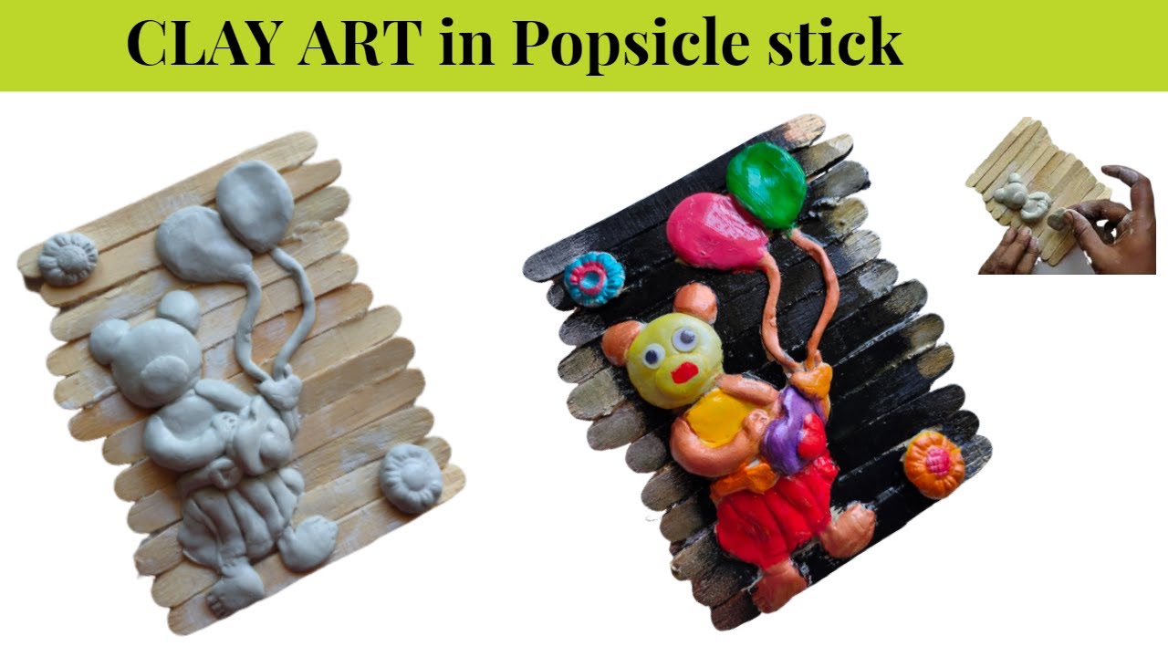 Clay art in popsicle stick| Ice cream stick wall sticker #popsicle # ...