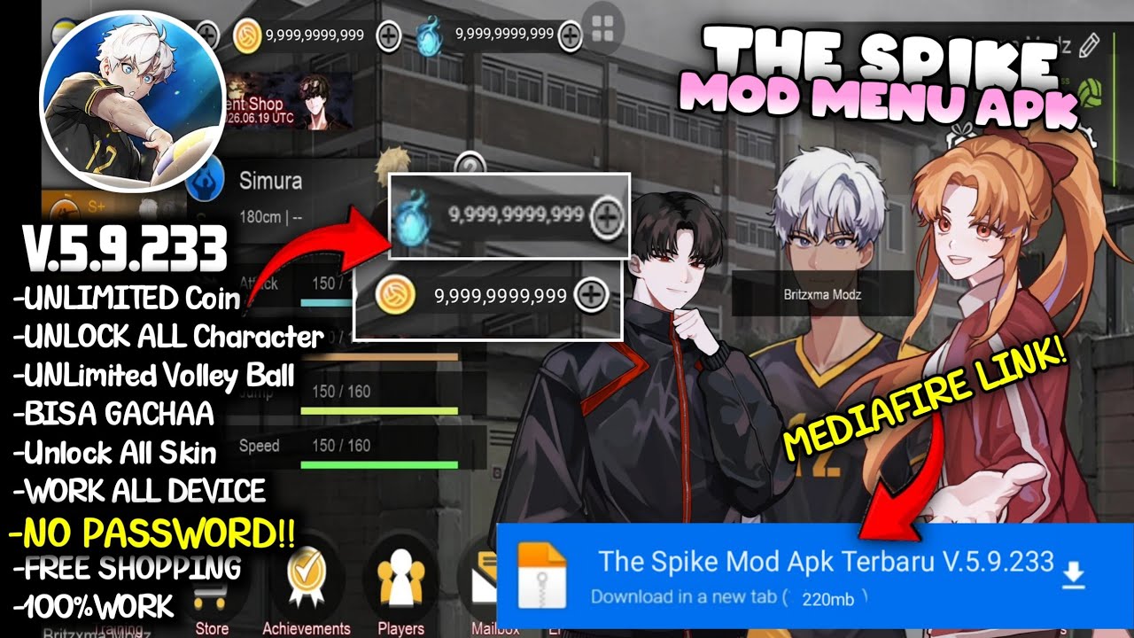 The Spike Mod Apk Terbaru V.5.9.233 No Password Unlimited Coin & Unlock ...
