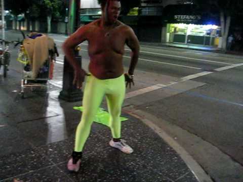 Man in Green Spandex Dancing on Hollywood Blvd.
