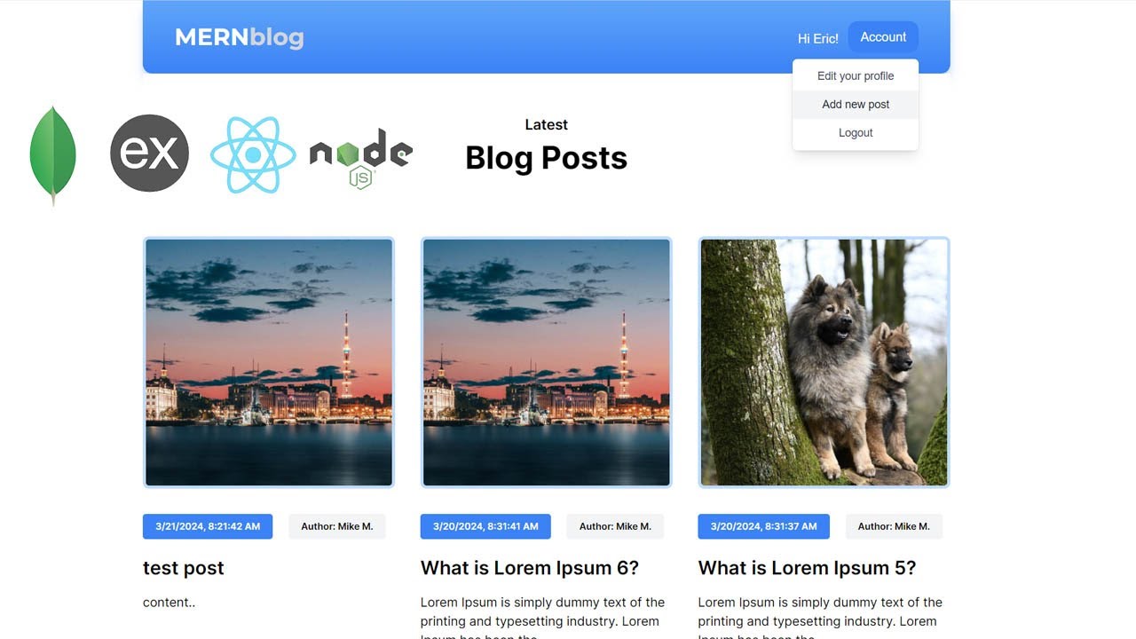 Blog App Showcase (MERN Stack - JWT Authentication, Multer upload ...