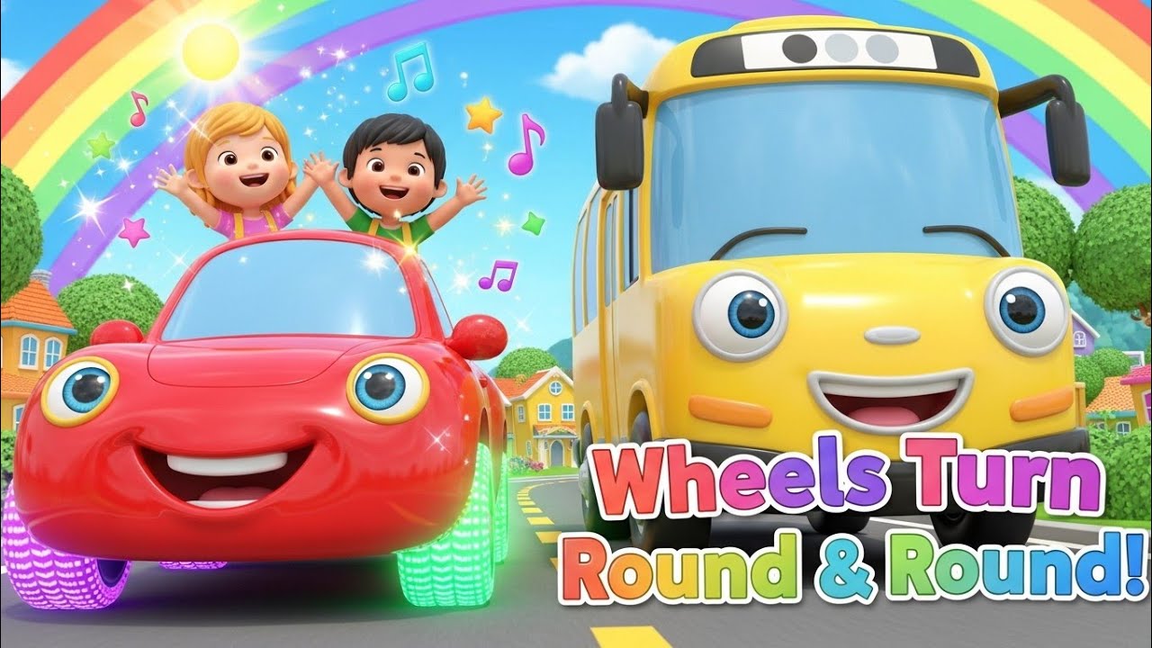 🚗 Wheels Turn Round and Round 🚙 | Fun Vehicle Song for Kids in Full HD ...