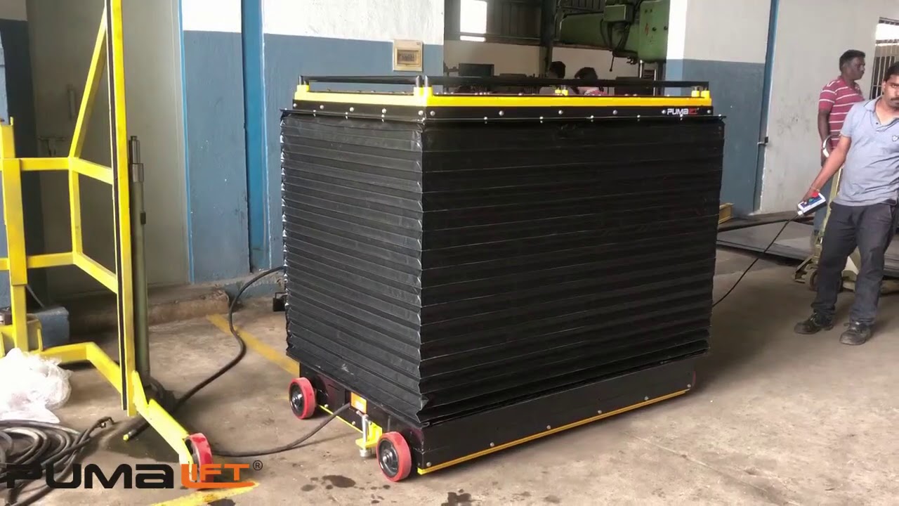 Scissor Lift table with Bellows & Ball Rollers top - YouTube