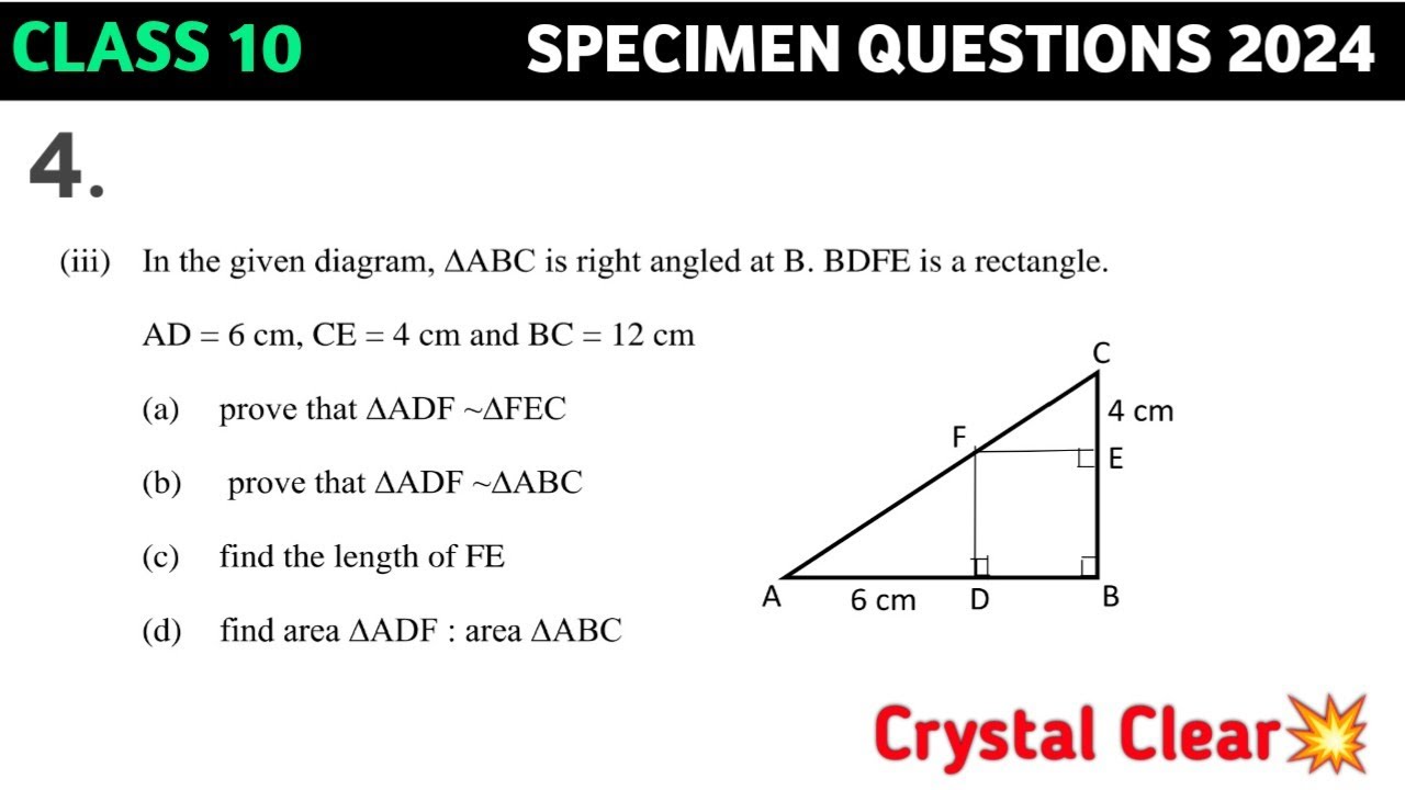 In the given diagram, ∆ABC is right angled at B. BDFE is a rectangle. AD = 6 cm, CE = 4 cm and ...