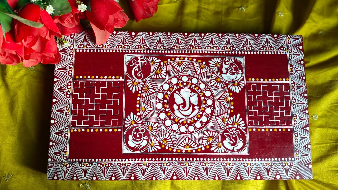 aipan design kumauni chauki ||easy trick to make Navdurga ganesh chauki ...