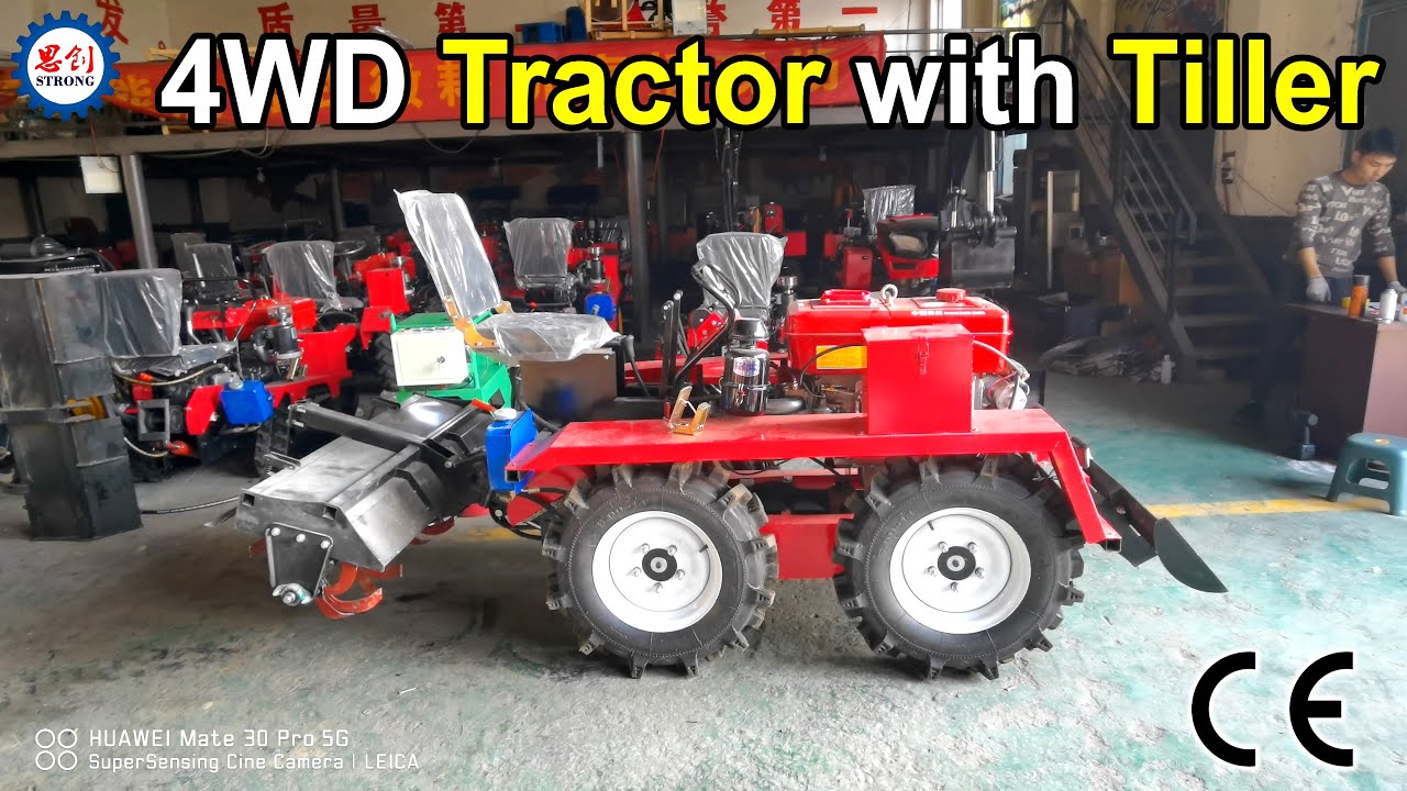 High Quality 4WD Mini Tractor with Bulldozer and Rotary Tiller - YouTube