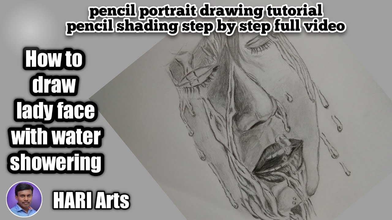 Drawing Wet Face Portrait pencil shading | Tutorial for BEGINNERS | wet ...