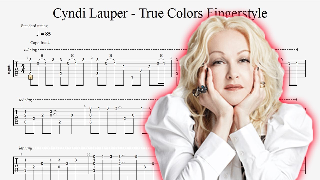 Cyndi Lauper - True Colors Fingerstyle Tabs | Guitar Pro 8 - YouTube