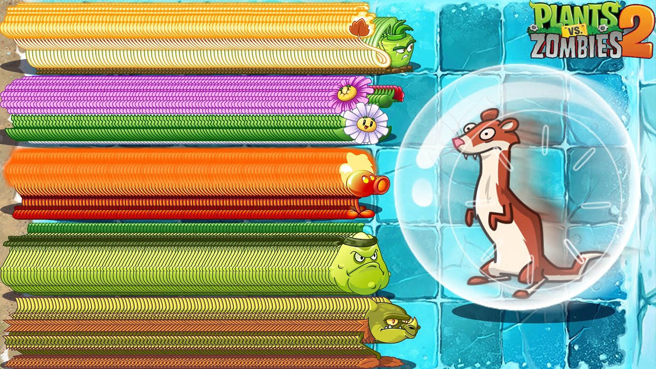 PvZ 2 Challenge - 50 Plant Max Level Power Up Vs Iceage Weasel Zombie ...