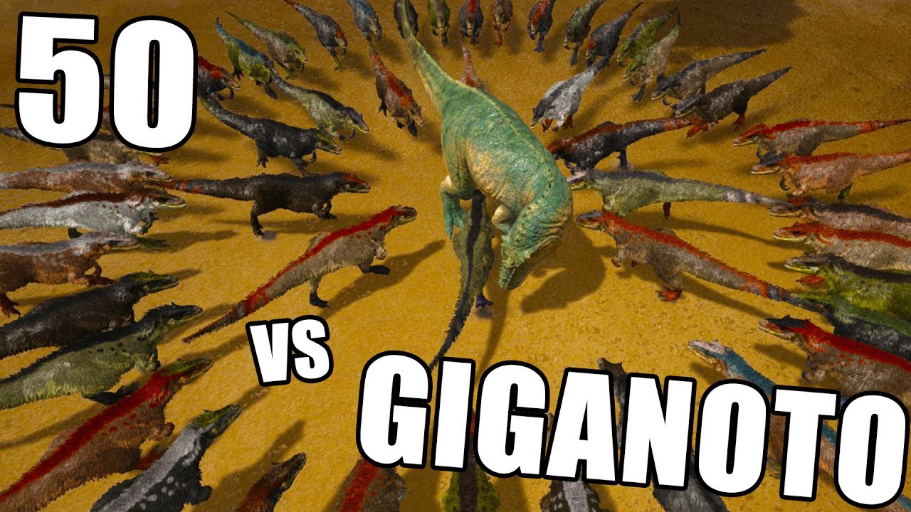 50 YUTYRANNUS vs 1 GIGANOTOSAURUS !!! giganoto vs yuty ! Ark survival ...