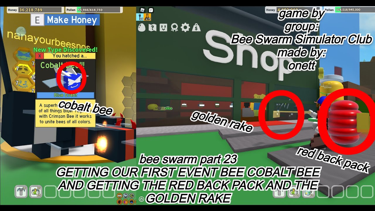 bee swarm ep 23 getting the cobalt bee and the golden rake plus the red ...