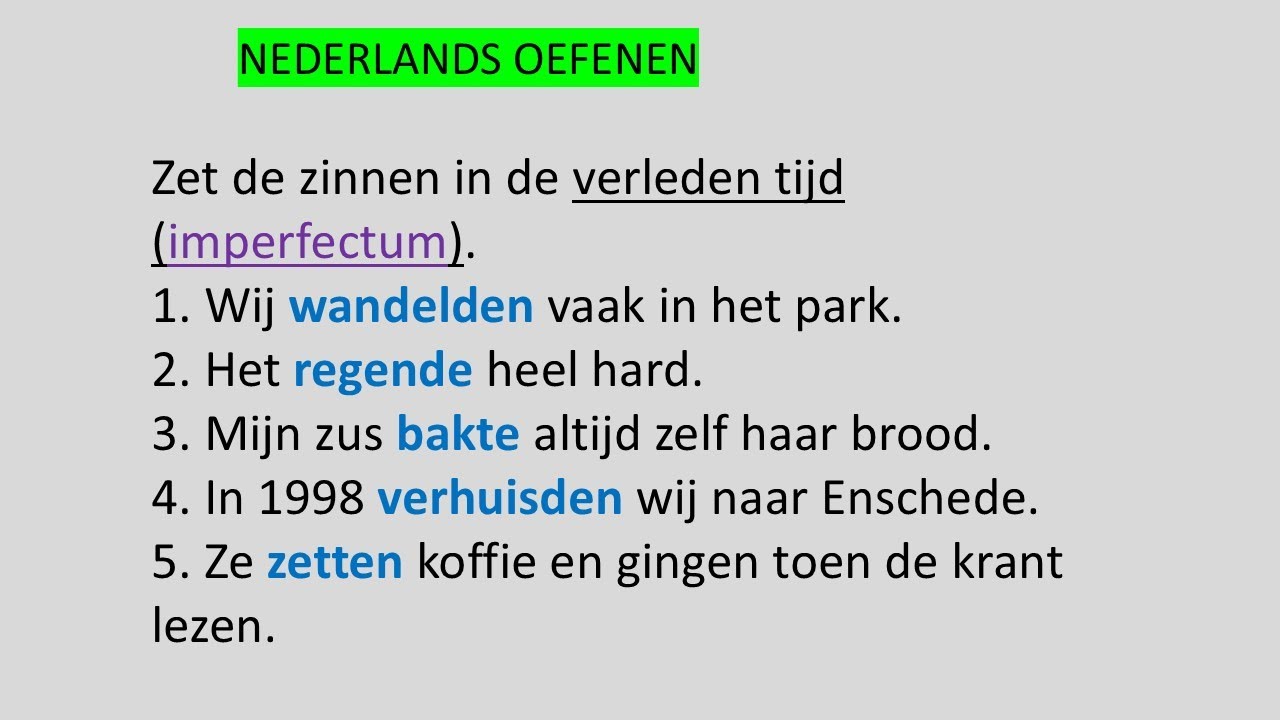 NEDERLANDS oefenen! - (DUTCH) - Zet de zinnen in de verleden tijd - YouTube