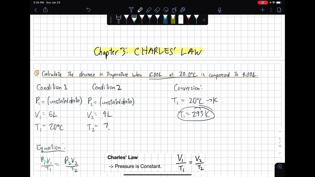Solving Charles’ Law Problems (Chapter 3- V1/T1 = V2/T2) - YouTube