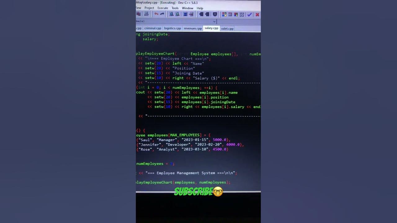 Employee Chart In C Ide Dev C Cppprogramming Codingtime